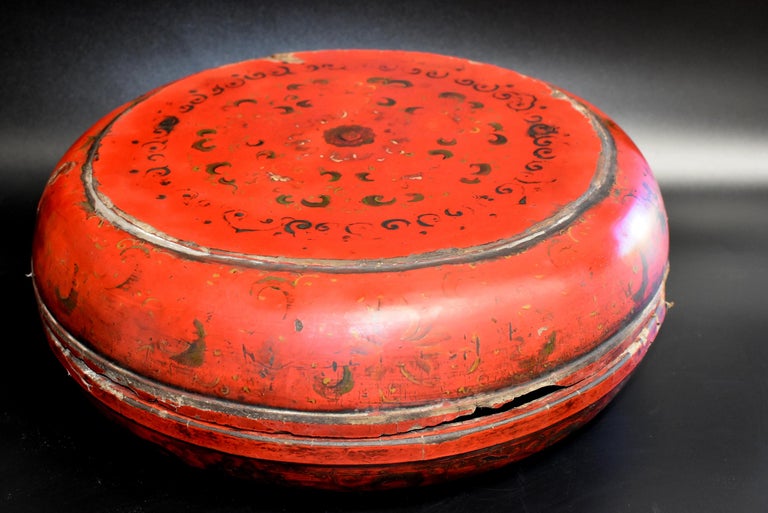 Antique Chinese Red Lacquered Round Box, All Original For Sale at ...