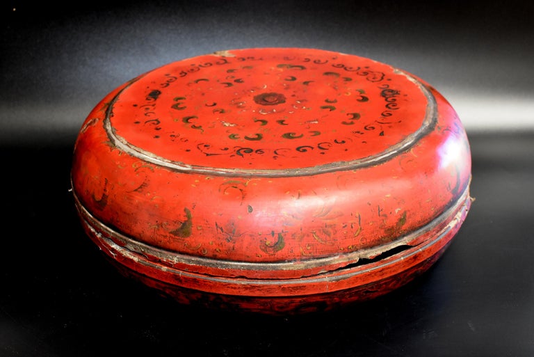 Antique Chinese Red Lacquered Round Box, All Original For Sale at ...
