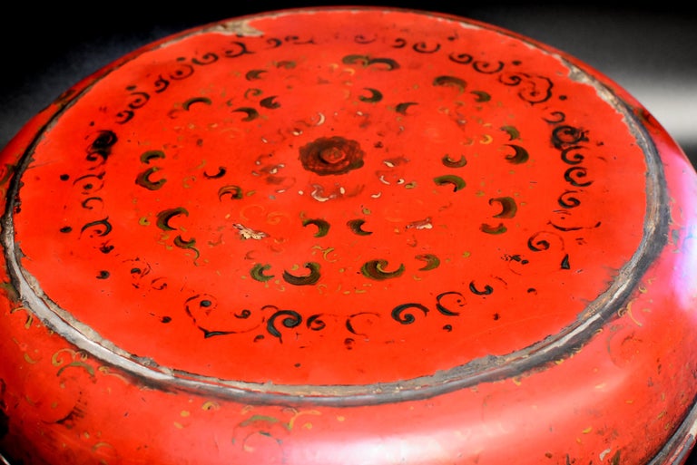 Antique Chinese Red Lacquered Round Box, All Original For Sale at ...