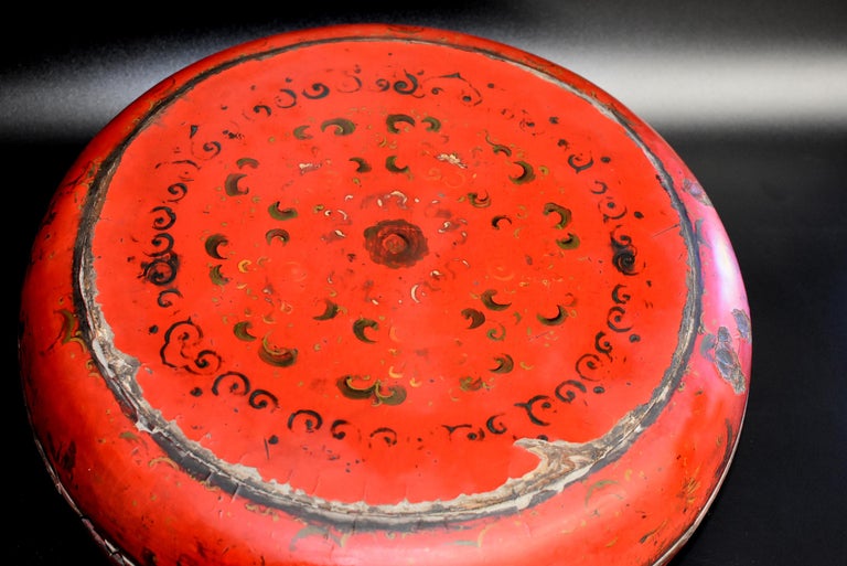 Antique Chinese Red Lacquered Round Box, All Original For Sale at ...