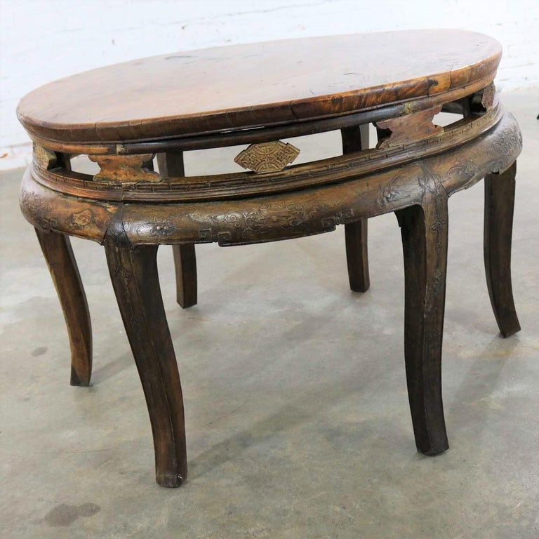 Antique Chinese Round Center Table Hand Carved Elm at 1stDibs