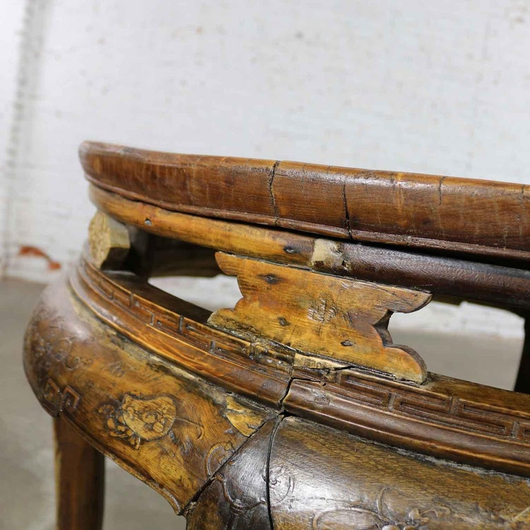 Antique Chinese Round Center Table Hand Carved Elm at 1stDibs