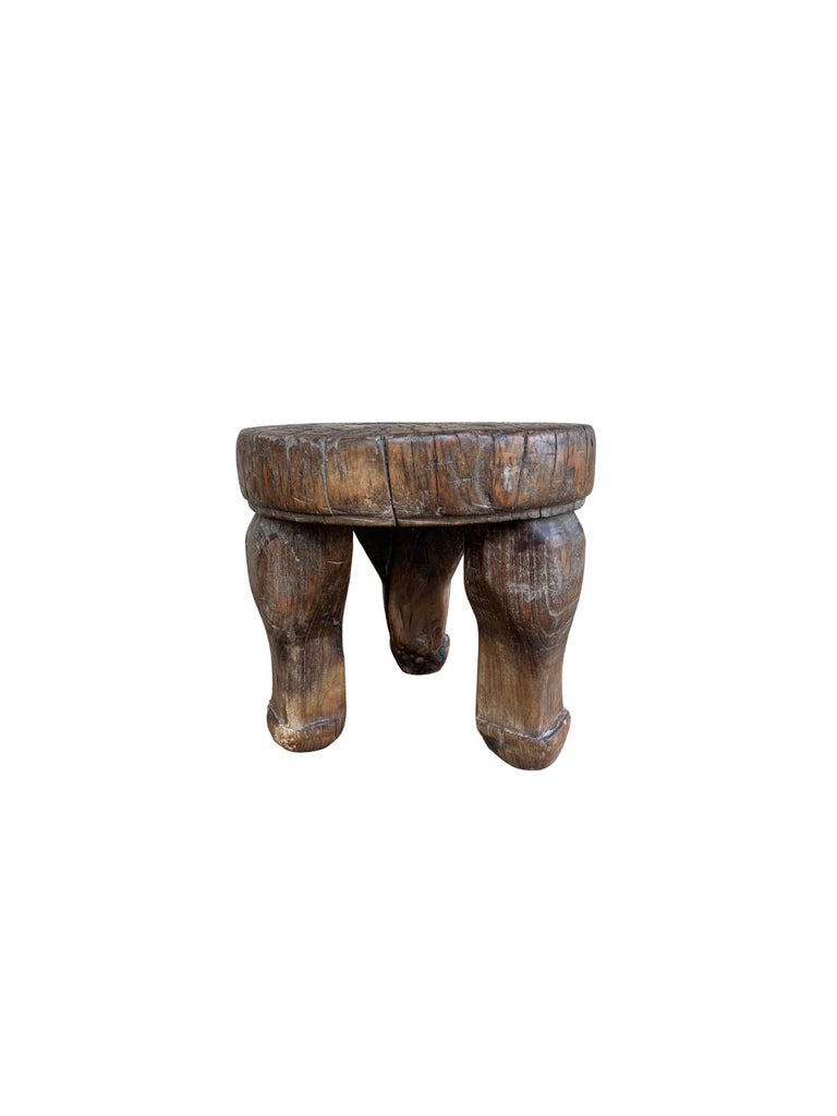 Antique Chinese Rustic Mini Elm Wood 3 Legged Stool, c.1900 at 1stDibs