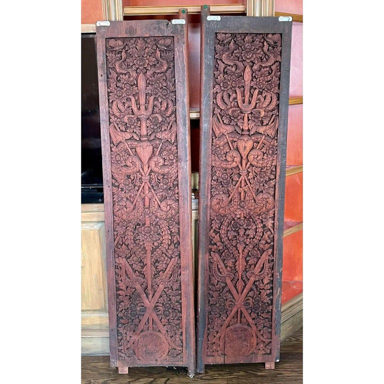 Antique Chinese Scenic Painted Carved Wood Doors, 19th Century For Sale ...