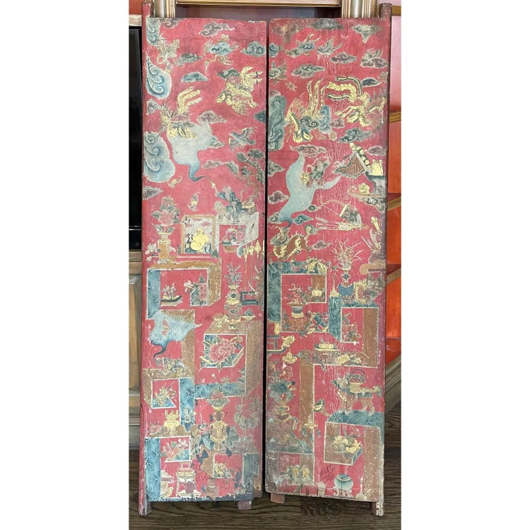 Antique Chinese Scenic Painted Carved Wood Doors, 19th Century For Sale ...
