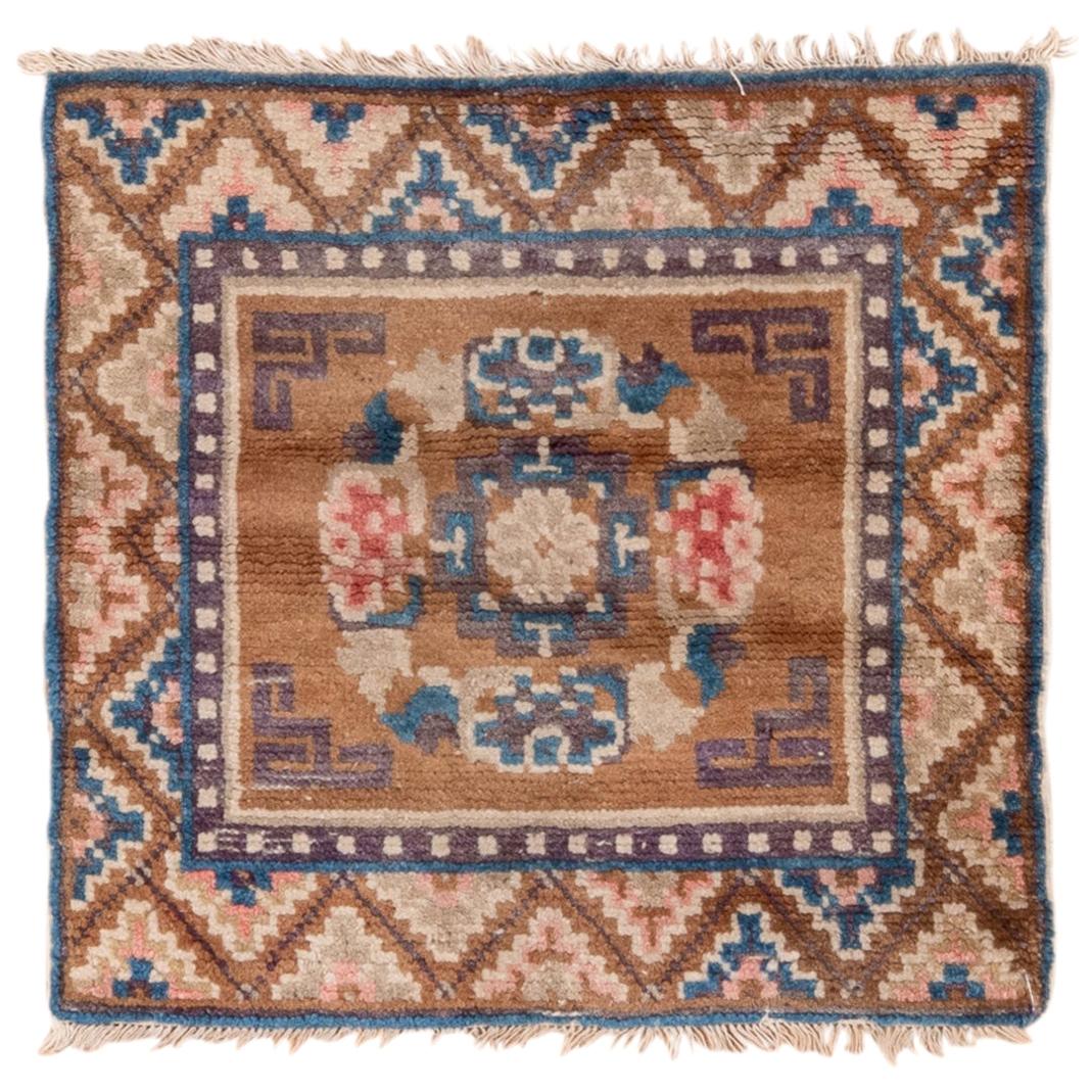 Antique Chinese Seating Mat, Brown Tones, Purple and Blue Accents ...