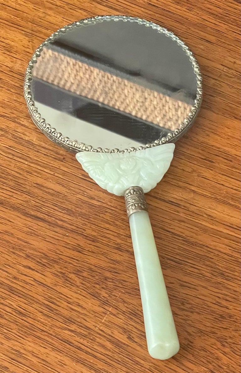 Antique Chinese Serpentine / Jade Hand Mirror For Sale at 1stDibs