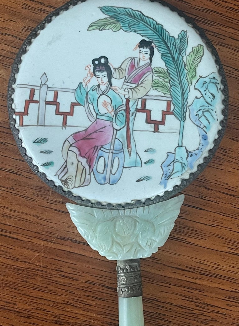Antique Chinese Serpentine / Jade Hand Mirror For Sale at 1stDibs