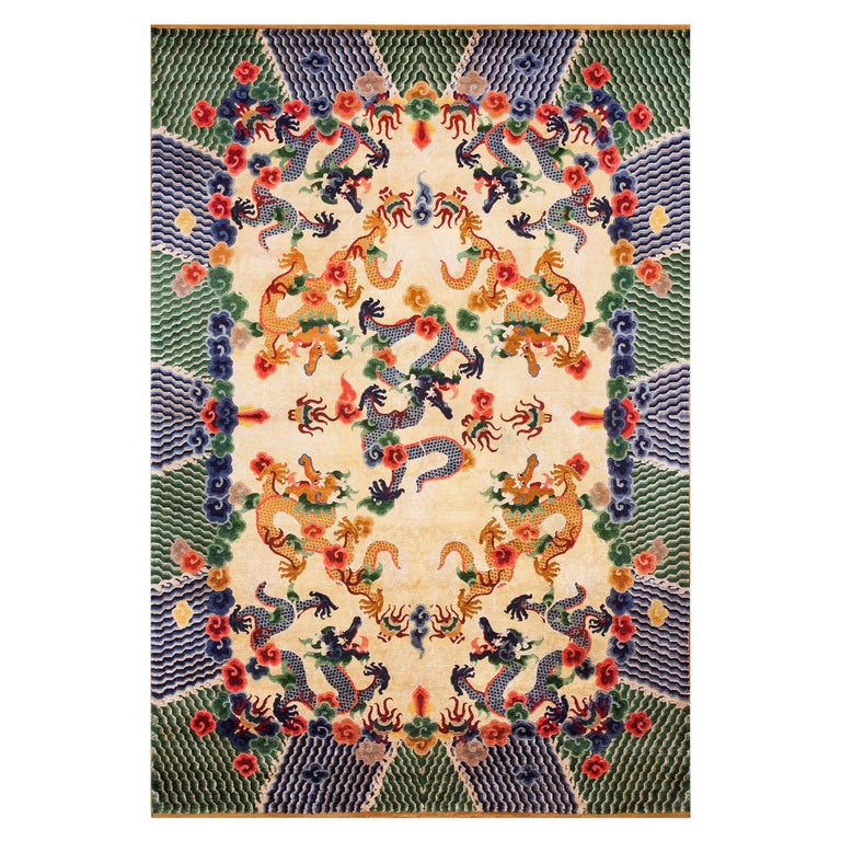 Antique Chinese Silk Rug 6' 3" x 9' 3" For Sale at 1stDibs
