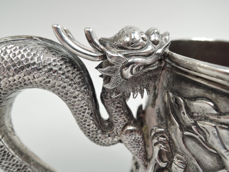 Antique Chinese Silver Battle Mug with Dramatic Dragon Handle For Sale ...