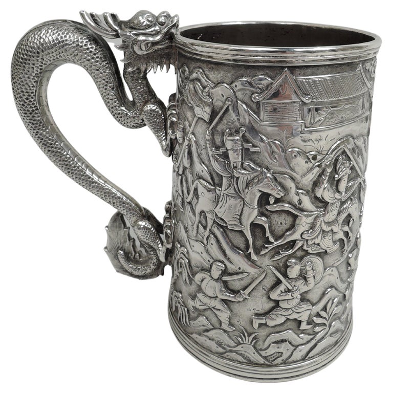 Antique Chinese Silver Battle Mug with Dramatic Dragon Handle For Sale ...