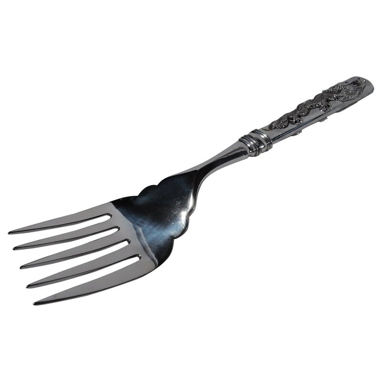 Antique Chinese Silver Dragon Serving Fork by Wang Hing For Sale at 1stDibs
