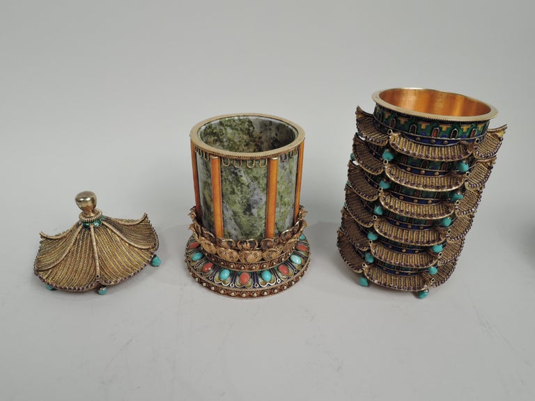 Antique Chinese Silver Gilt, Enamel, and Marble Pagoda Box For Sale at ...