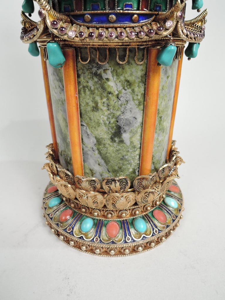 Antique Chinese Silver Gilt, Enamel, and Marble Pagoda Box For Sale at ...