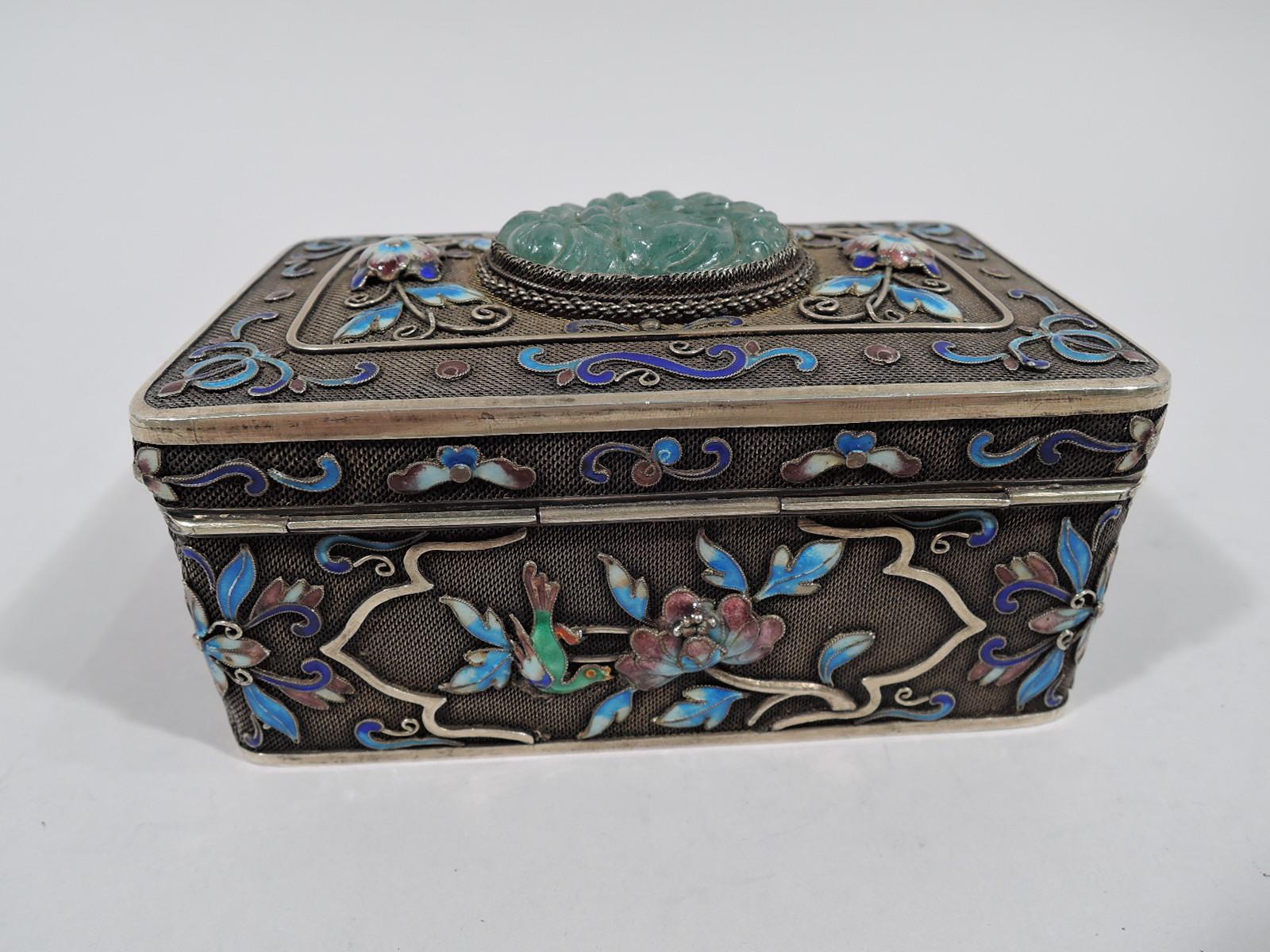 Antique Chinese Silver Gilt Filigree Box with Enamel and Carved Jade ...