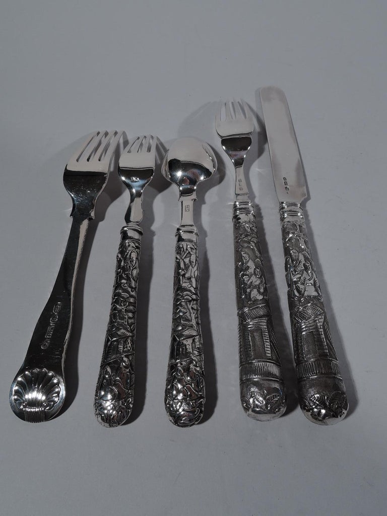 Antique Chinese Silver Place Setting with Exotic Scenes For Sale at 1stDibs