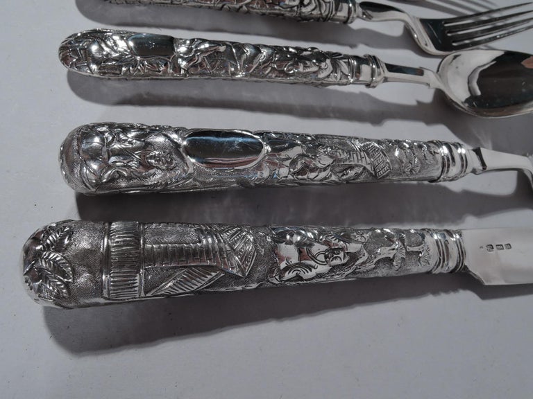 Antique Chinese Silver Place Setting with Exotic Scenes For Sale at 1stDibs