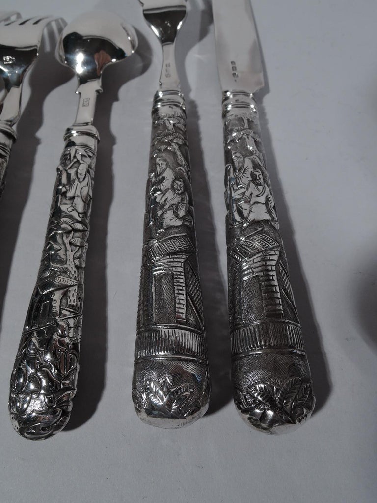 Antique Chinese Silver Place Setting with Exotic Scenes For Sale at 1stDibs