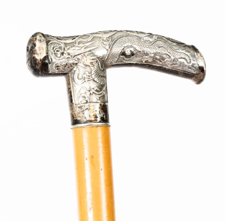 Antique Chinese Silver Walking Stick Cane Wing Nam and Co 19th Century ...