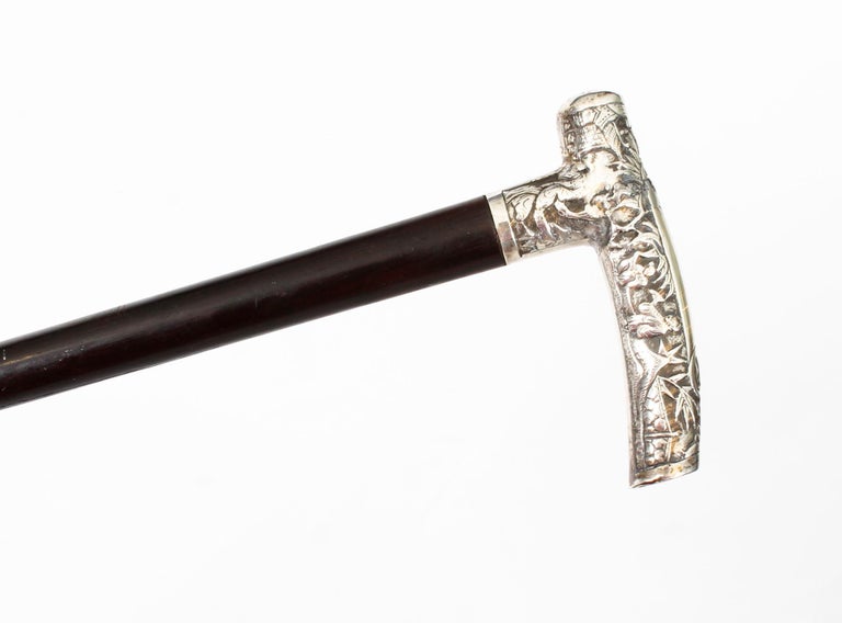 Antique Chinese Silver Walking Stick Cane with L-shaped Handle, 19th ...