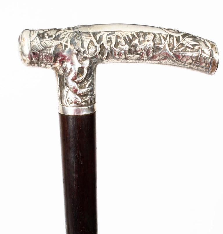 Antique Chinese Silver Walking Stick Cane with L-shaped Handle, 19th ...
