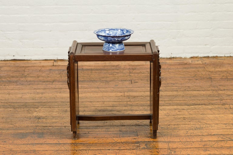 Antique Chinese Small Side Table with Removable Top and Carved Floral ...