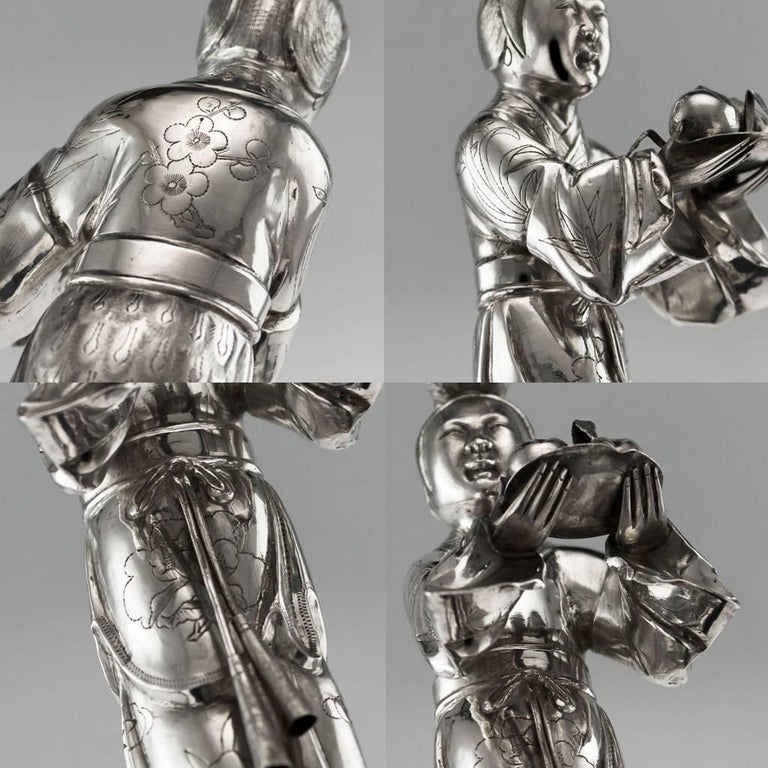 Antique Chinese Solid Silver Immortal Figures, Feng Xiang, circa 1880 at 1stDibs