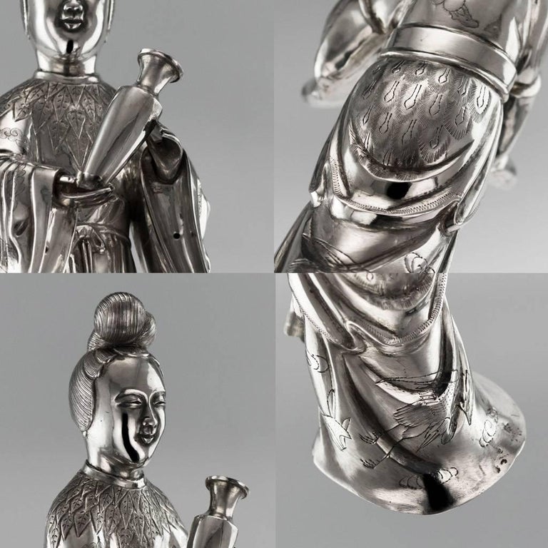 Antique Chinese Solid Silver Immortal Figures, Feng Xiang, circa 1880 at 1stDibs
