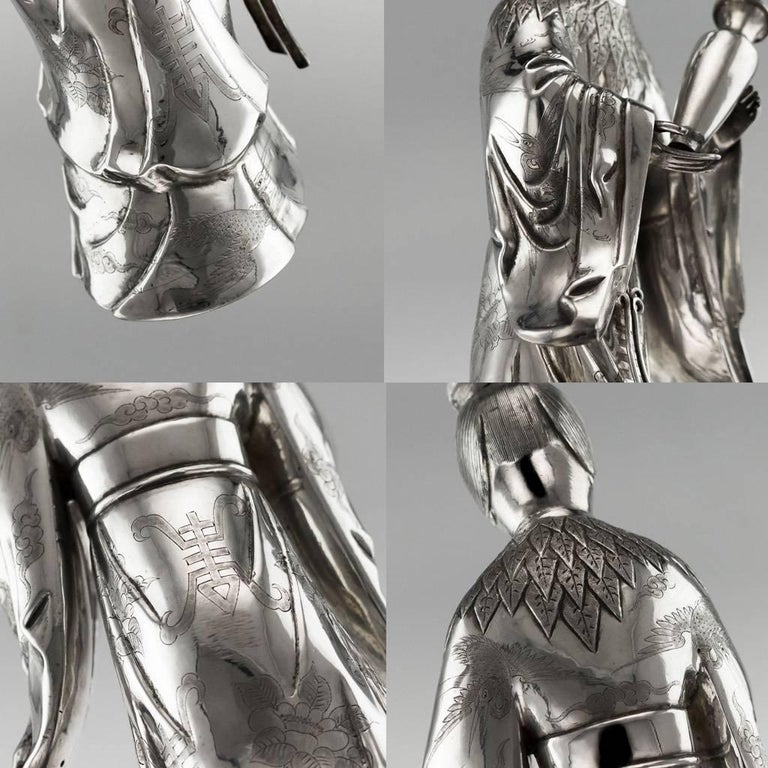 Antique Chinese Solid Silver Immortal Figures, Feng Xiang, circa 1880 at 1stDibs