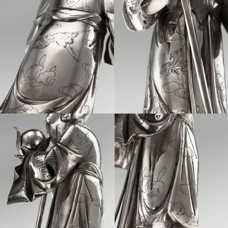 Antique Chinese Solid Silver Immortal Figures, Feng Xiang, circa 1880 at 1stDibs