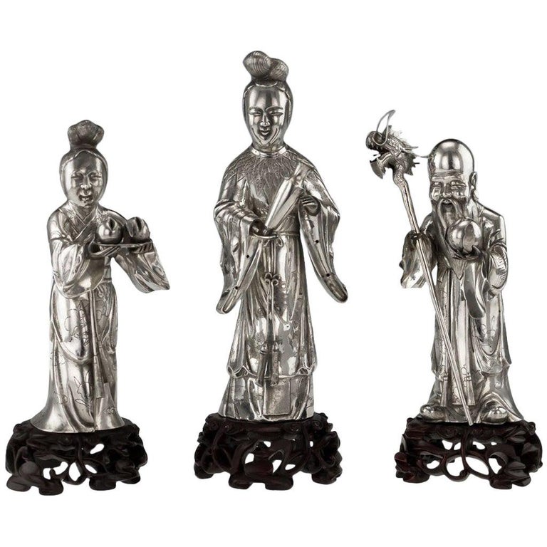 Antique Chinese Solid Silver Immortal Figures, Feng Xiang, circa 1880 ...