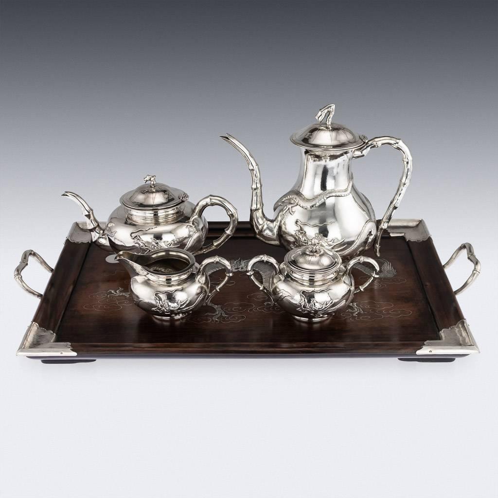 Antique Chinese Solid Silver Large Dragon Five-Piece Tea Set, Zeesung ...