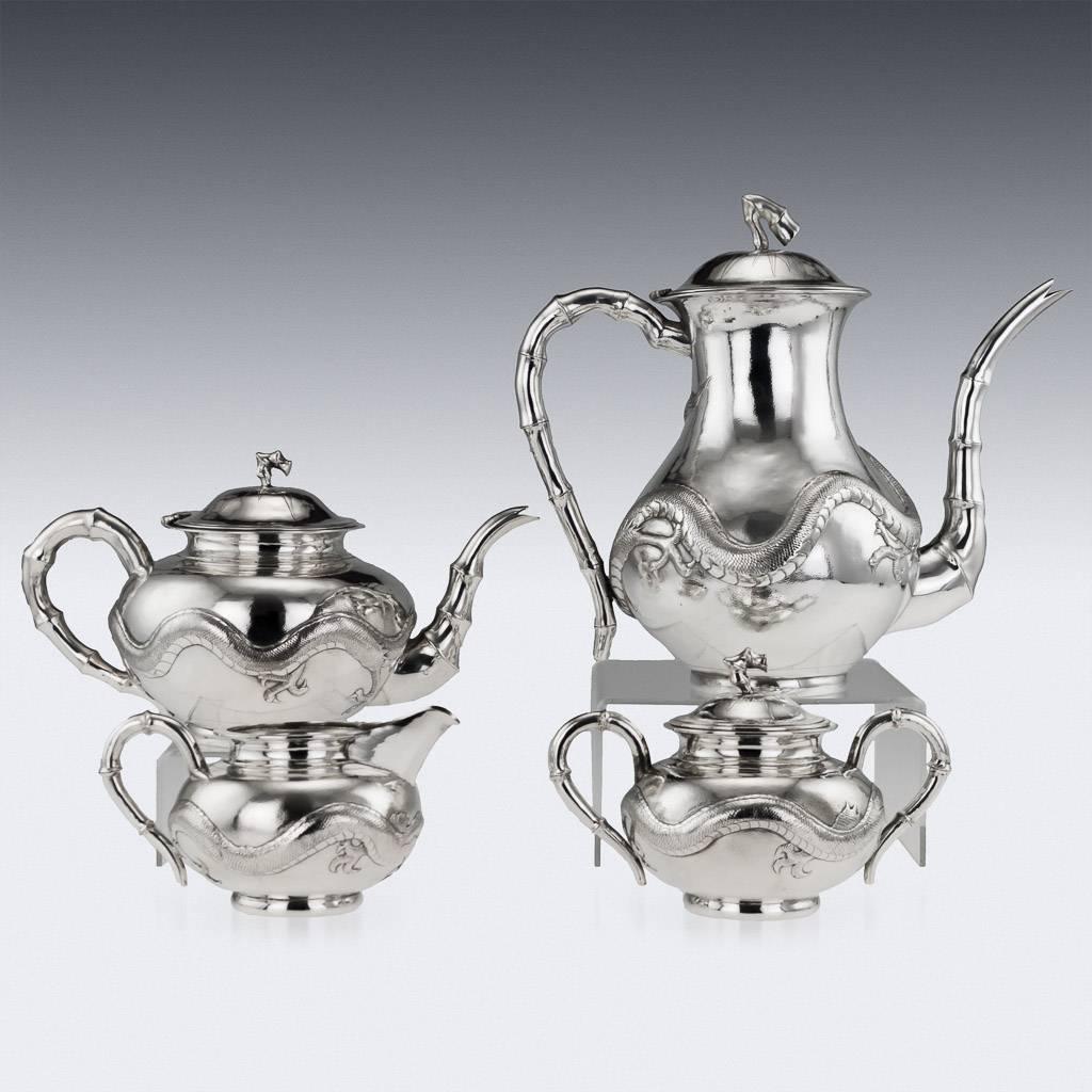 Antique Chinese Solid Silver Large Dragon Five-Piece Tea Set, Zeesung ...