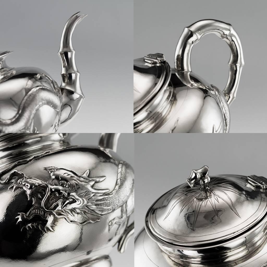 Antique Chinese Solid Silver Large Dragon Five-Piece Tea Set, Zeesung ...