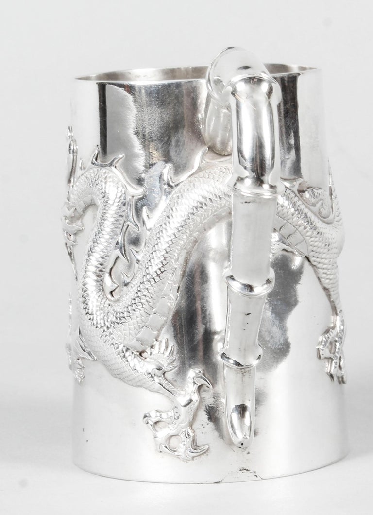 Chinese Solid Silver Mug by Hung Chong with Dragon Monogram, Early 20th ...