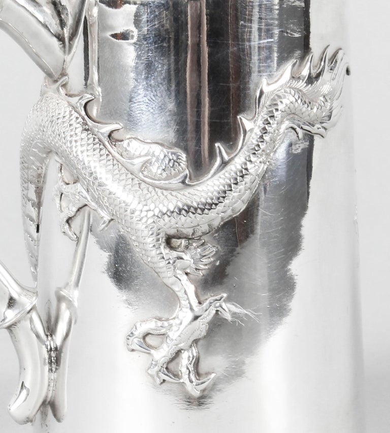Chinese Solid Silver Mug by Hung Chong with Dragon Monogram, Early 20th ...