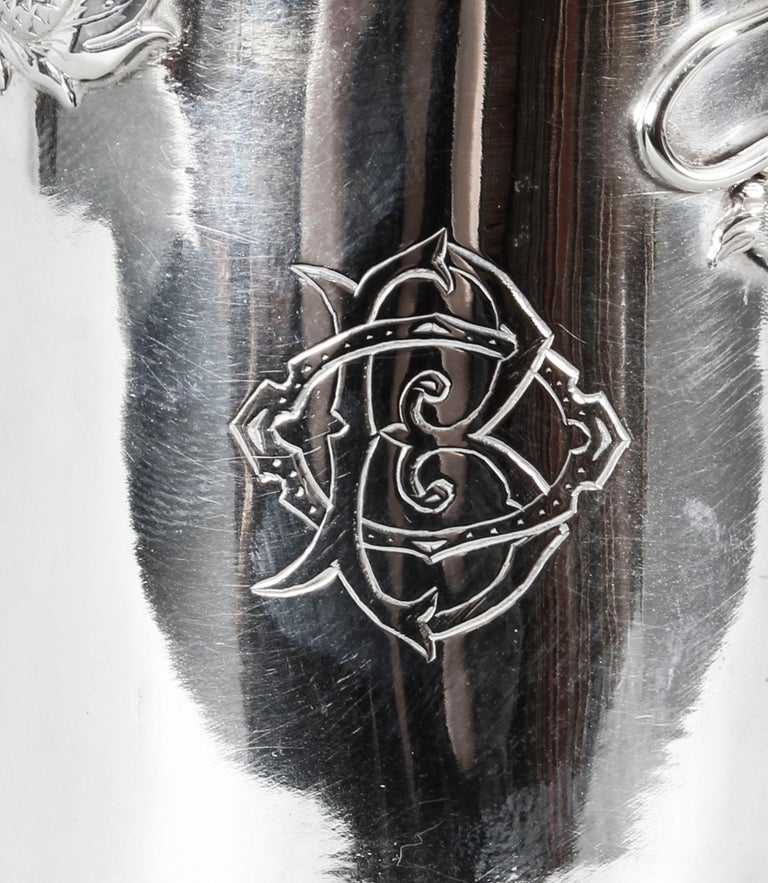 Chinese Solid Silver Mug by Hung Chong with Dragon Monogram, Early 20th ...