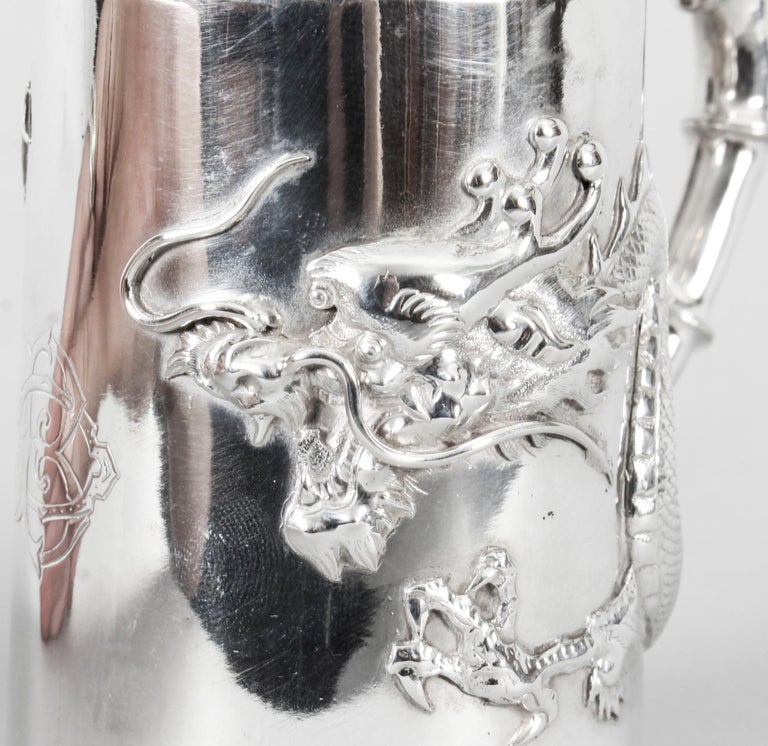Chinese Solid Silver Mug by Hung Chong with Dragon Monogram, Early 20th ...