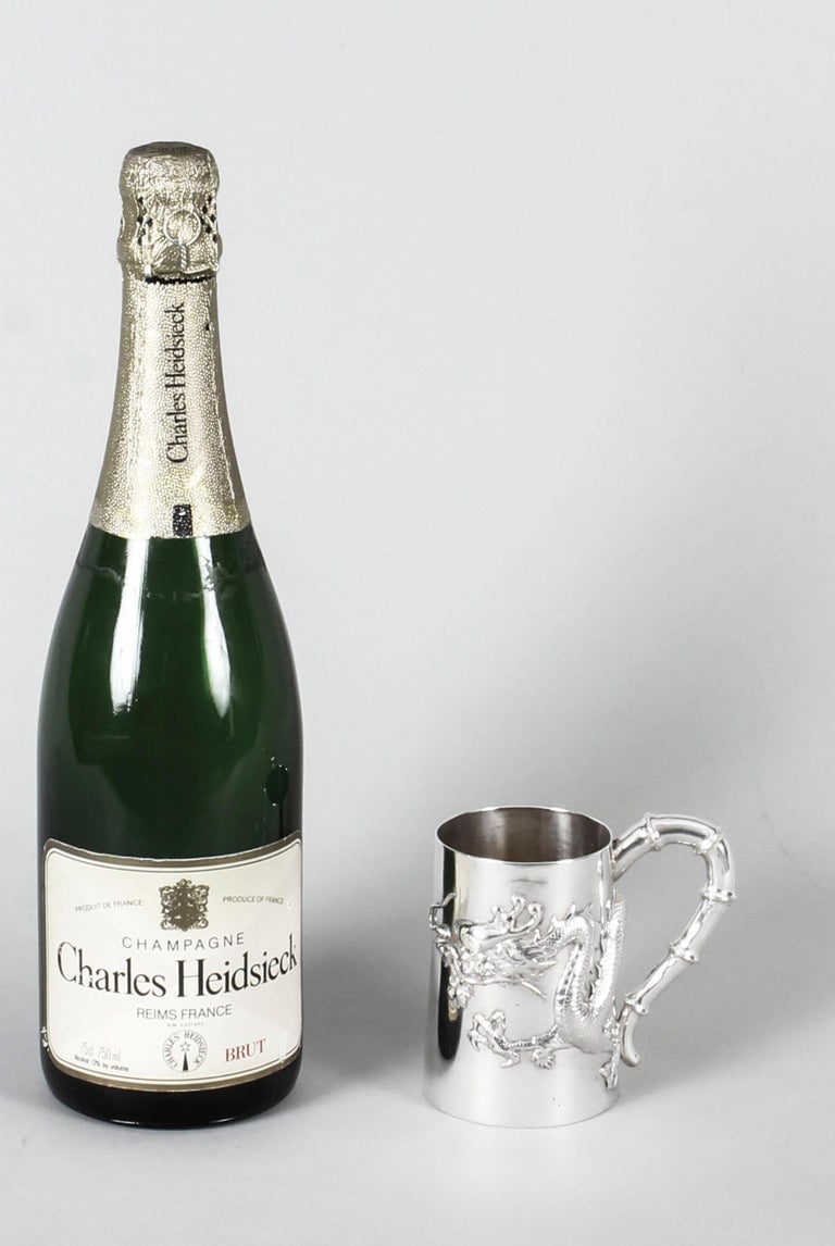 Chinese Solid Silver Mug by Hung Chong with Dragon Monogram, Early 20th ...