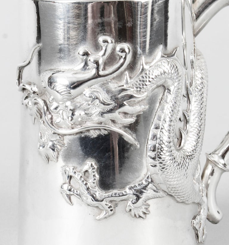 Chinese Solid Silver Mug by Hung Chong with Dragon Monogram, Early 20th ...