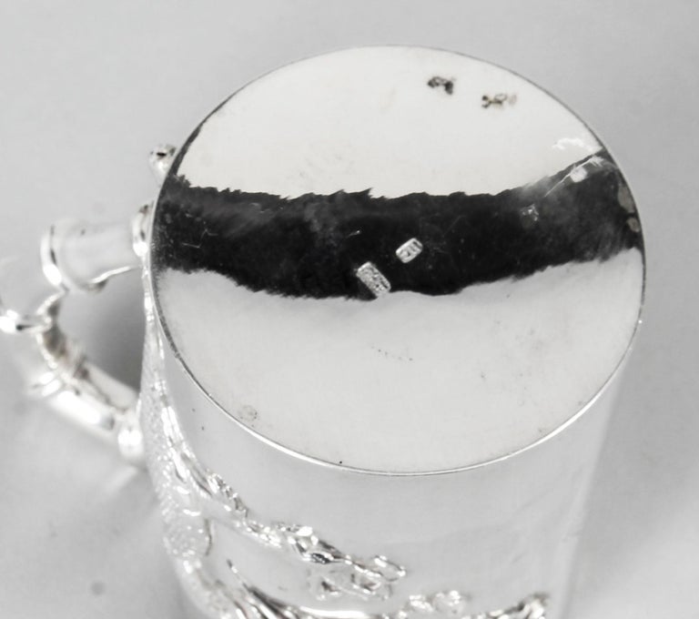 Chinese Solid Silver Mug by Hung Chong with Dragon Monogram, Early 20th ...