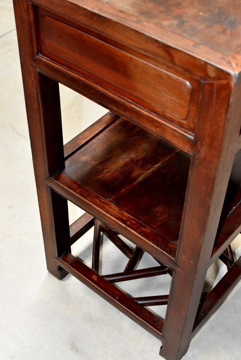 Antique Chinese Square Side Table with Lin Zhi Motif at 1stDibs