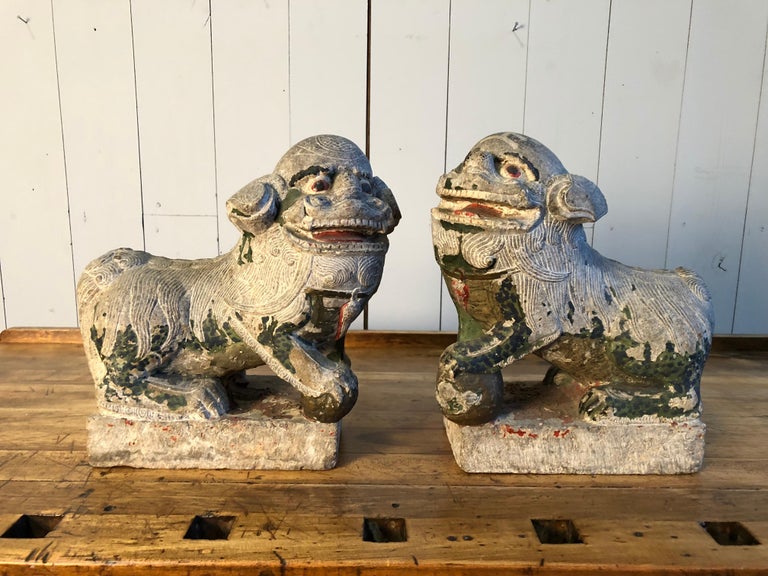 Antique Chinese Stone Foo Dogs at 1stDibs