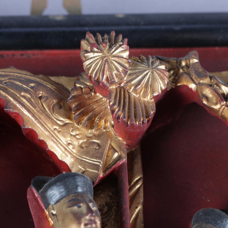 Antique Chinese Vermilion and Giltwood Figural Carved Warrior Wall ...