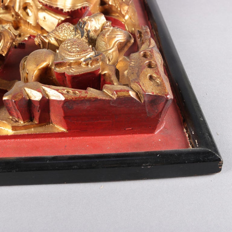 Antique Chinese Vermilion and Giltwood Figural Carved Warrior Wall ...