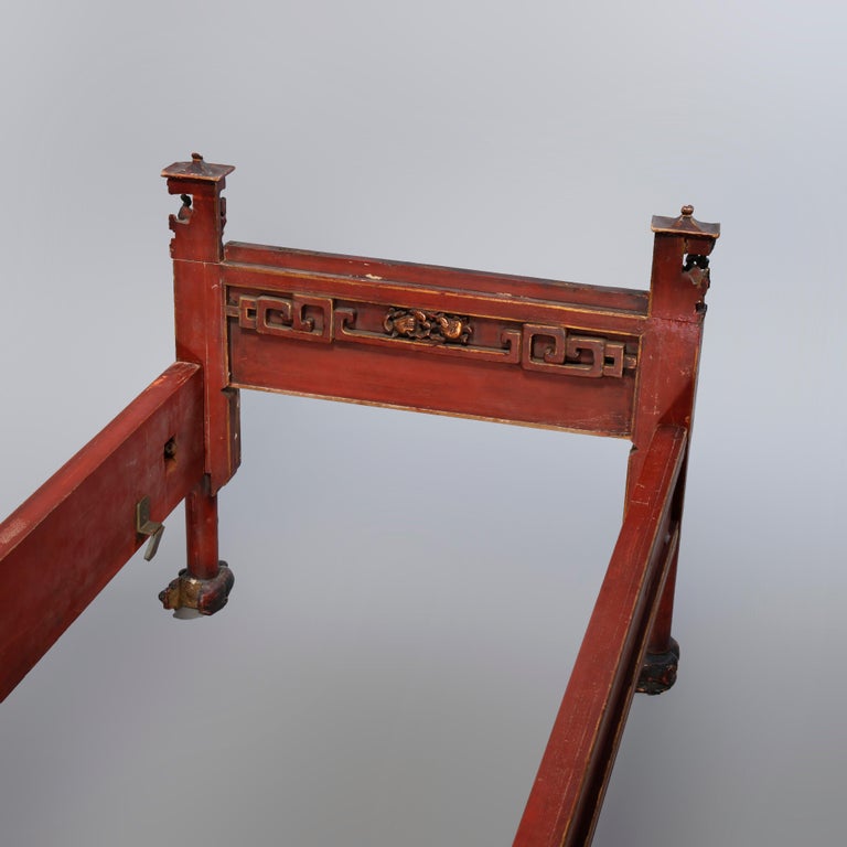 Antique Chinese Vermillion Red and Gilt Youth Bed with Hand Painted ...