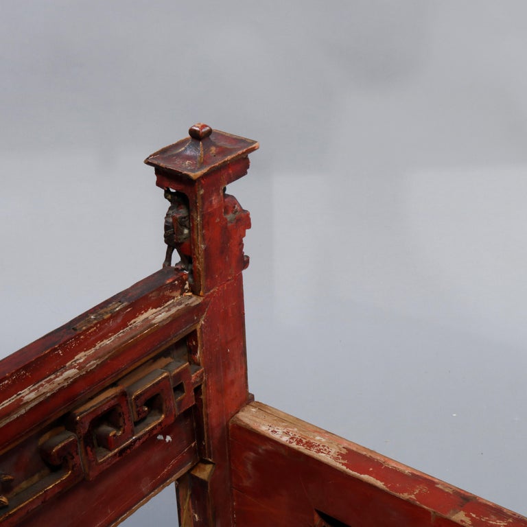 Antique Chinese Vermillion Red and Gilt Youth Bed with Hand Painted ...