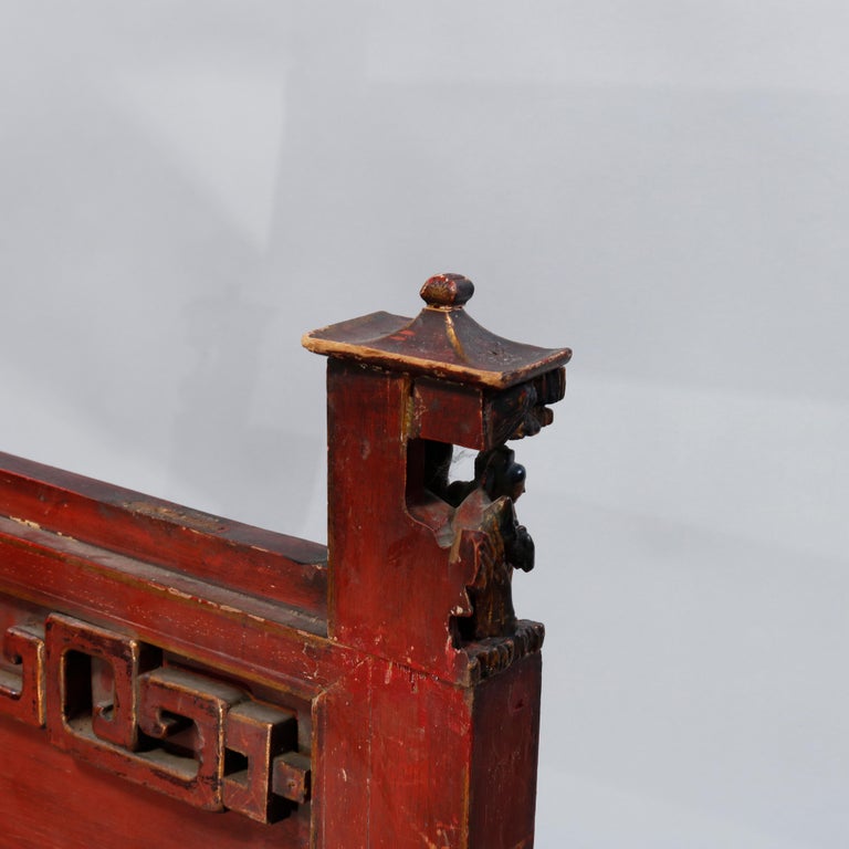 Antique Chinese Vermillion Red and Gilt Youth Bed with Hand Painted ...