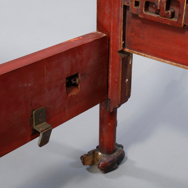 Antique Chinese Vermillion Red and Gilt Youth Bed with Hand Painted ...