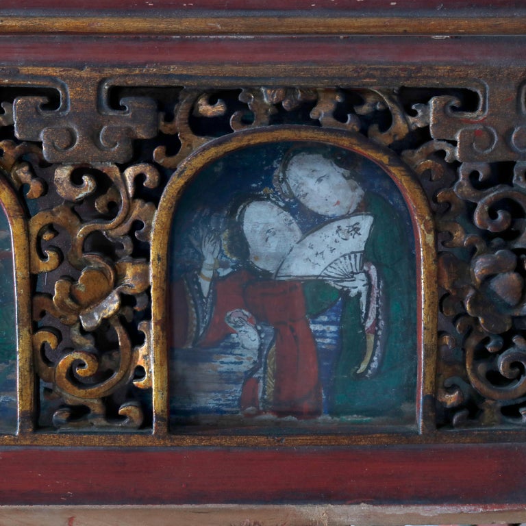 Antique Chinese Vermillion Red and Gilt Youth Bed with Hand Painted ...